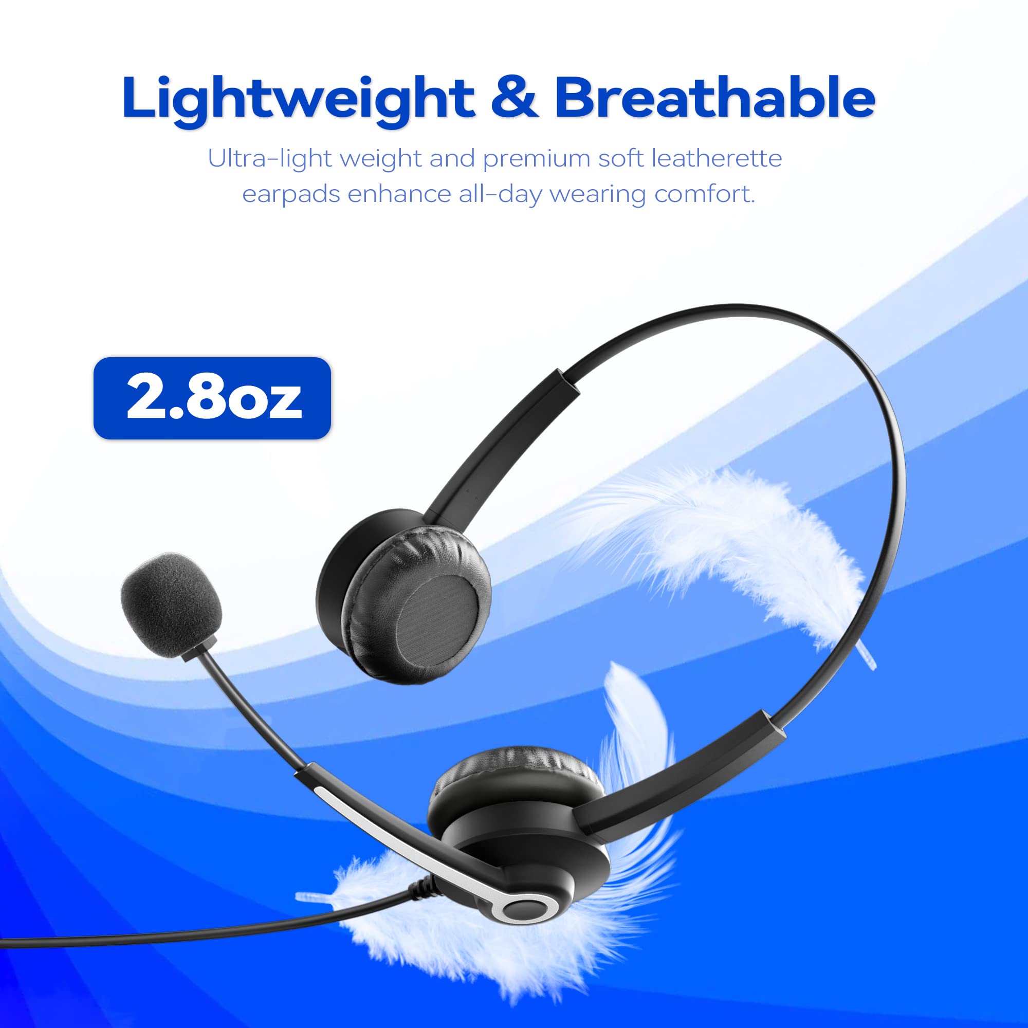 Wantek Phone Headset for Office,2.5mm Headset for Call Center,Compatible with Cisco IP 7985,Polycom IP320,Grandstream GXP-2010,Panasonic KX-NT136,Gigaset C610,Dual