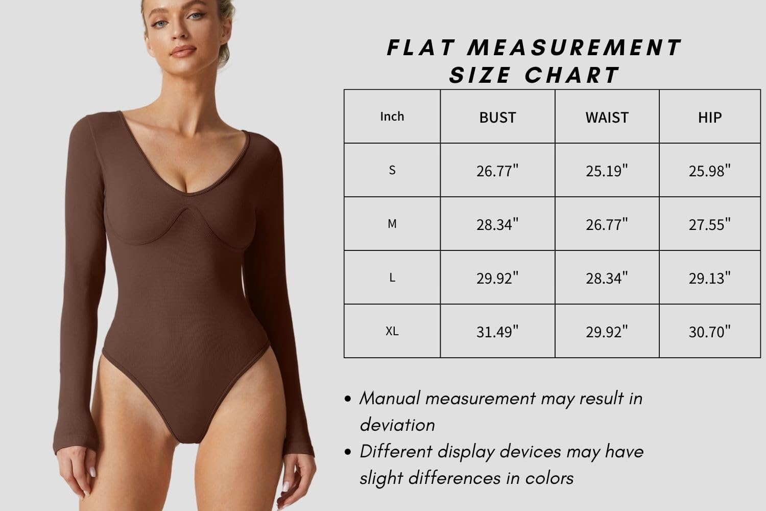 QINSEN Woman's Thick Long Sleeve Slimming Fit One Piece Bodysuit for Fall Winter Brown M