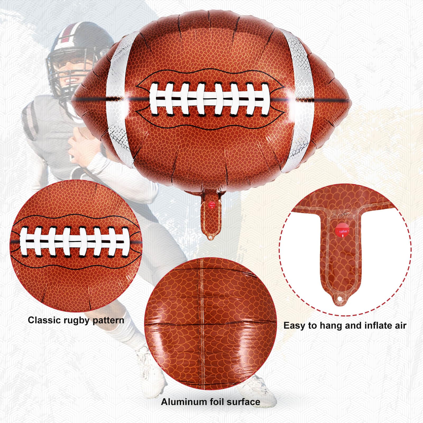 27 Inch Football Balloons, 6 Pcs Football Foil Balloons - Super Bowl & Tailgate Party Decor