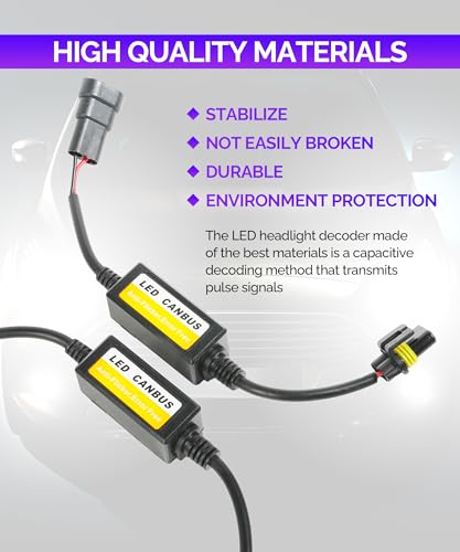RACOONA LED Headlight Decoder, H13/9008 H1/H3 H11/H8/H9 9006/HB4/9012 Warning Error Decoder Canceller Capacitors Resistor,Car Accessories Anti Flicker Harness for LED Headlight Systems (9006/HB4/9012)