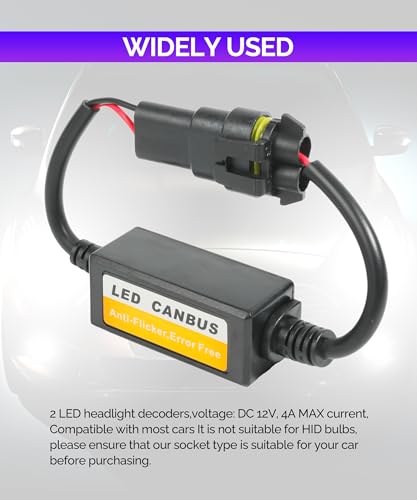 RACOONA LED Headlight Decoder, H13/9008 H1/H3 H11/H8/H9 9006/HB4/9012 Warning Error Decoder Canceller Capacitors Resistor,Car Accessories Anti Flicker Harness for LED Headlight Systems (9006/HB4/9012)