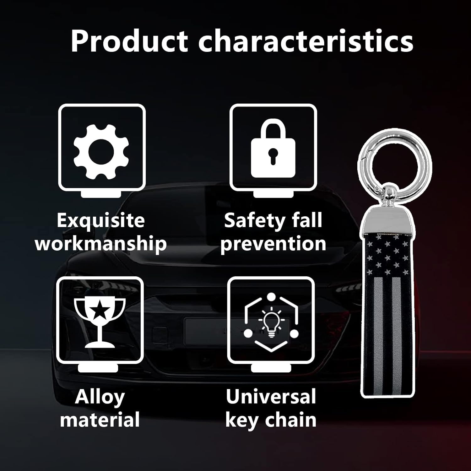 RBOKO American Flag Car Keychain Accessories with Zinc Alloy Suit, Universal Key Fob Keychain Leather for Men and Women (Silver)