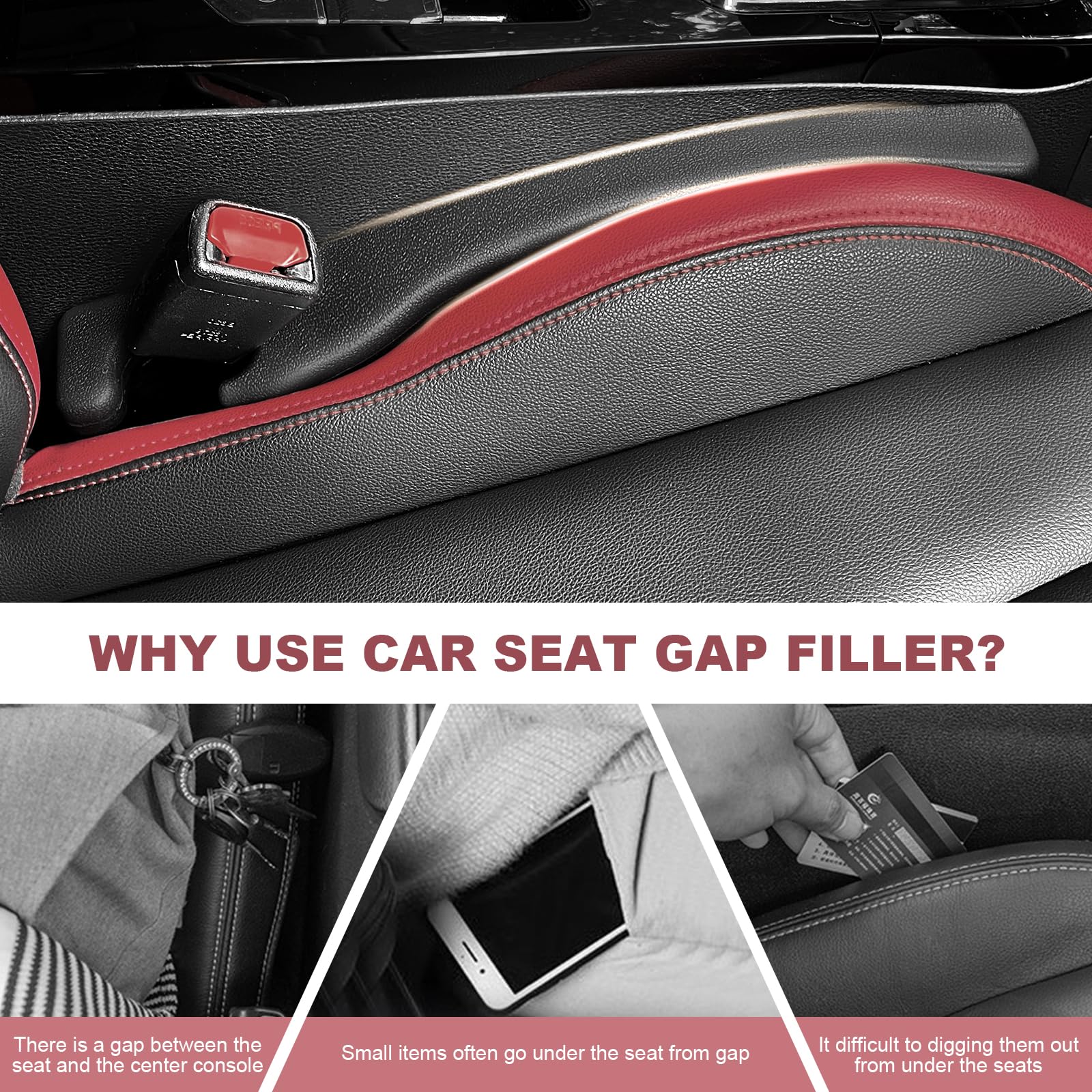 KAYZT Seat Gap Filler Universal Fit Car SUV to Fill The Gaps Between Seat and Console Blocker Stopper Pack of 2 Black