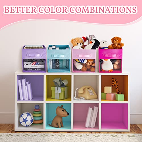 Marsui 8 Pcs Cube Storage Bins with Clear Window 11'' Cube Storage Organizer Bins for Closet with Front Handle Collapsible Storage Cubes Fabric Baskets Box for Collection (Blue, Purple, Rose, Pink)