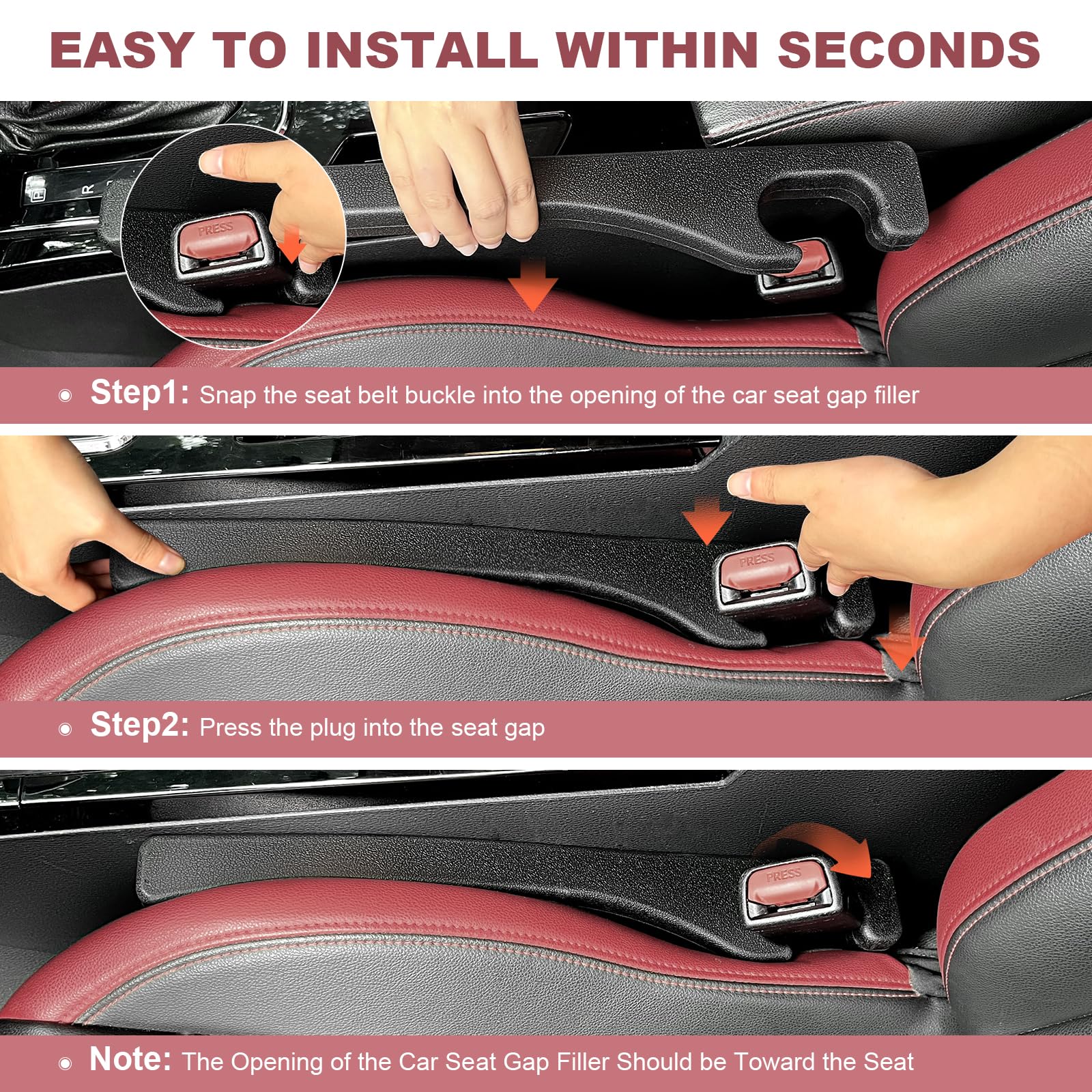KAYZT Seat Gap Filler Universal Fit Car SUV to Fill The Gaps Between Seat and Console Blocker Stopper Pack of 2 Black