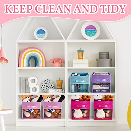 Marsui 8 Pcs Cube Storage Bins with Clear Window 11'' Cube Storage Organizer Bins for Closet with Front Handle Collapsible Storage Cubes Fabric Baskets Box for Collection (Blue, Purple, Rose, Pink)