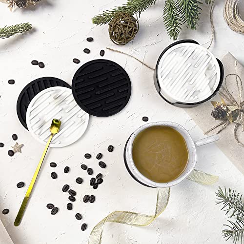 Ouzoustate Coasters for Drinks Set of 6,Silicone Coasters for Coffee Table with Holder,Thickened,Easy to Clean,Non-Slip for Wooden Table,Bar,Fits Any Size of Cup (Black)