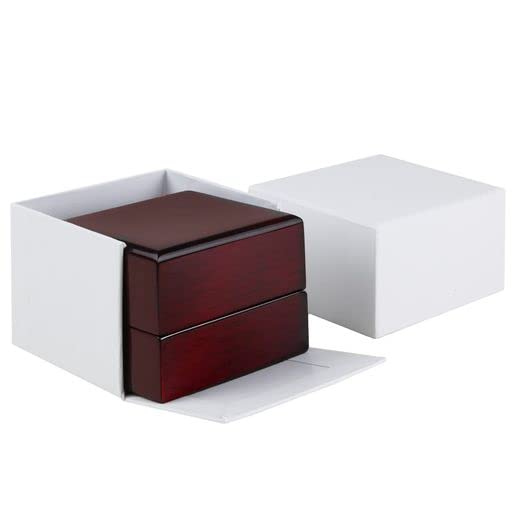 Allure - 2 Pack, Luxury Ring Box With LED Light, Authentic Mahogany Wood With White Leatherette Insert, Square Elegant Diamond Ring Case For Unique Proposal Or Wedding, Small Jewelry Display Gift Box.