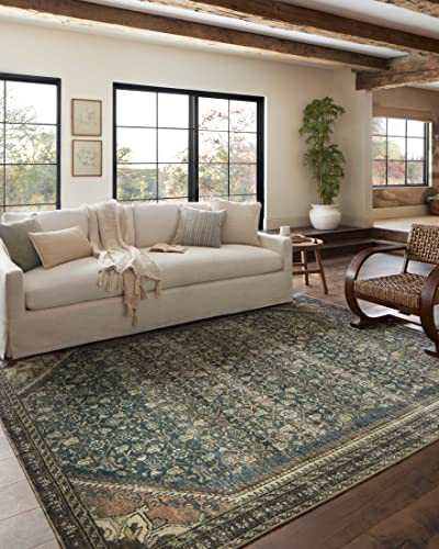 Magnolia Home by Joanna Gaines x Loloi Banks Collection BAN-02 Machine Washable Denim / Clay 2'-6" x 7'-6" Runner Rug