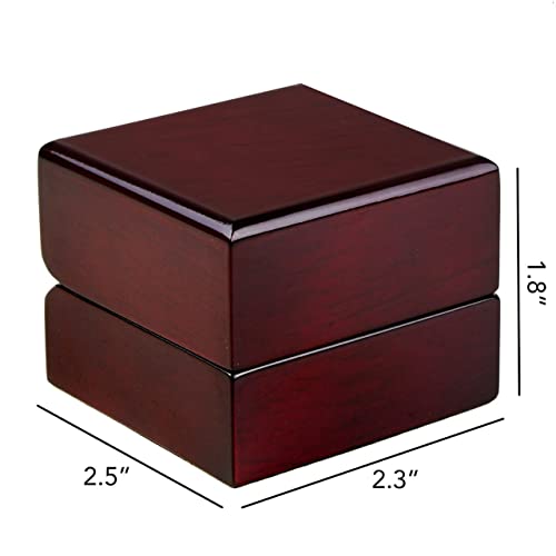 Allure - 2 Pack, Luxury Ring Box With LED Light, Authentic Mahogany Wood With White Leatherette Insert, Square Elegant Diamond Ring Case For Unique Proposal Or Wedding, Small Jewelry Display Gift Box.