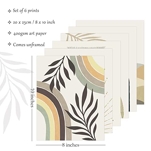 Howwii Boho Wall Art for Bedroom, Minimalist Boho Wall Decor Bathroom, Abstract Botanical Geometric Neutral Office Room Decor, Mid Century Modern Aesthetic Wall Art, Set of 6, 8"x10" Unframed