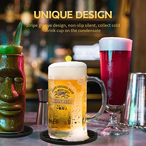 Ouzoustate Coasters for Drinks Set of 6,Silicone Coasters for Coffee Table with Holder,Thickened,Easy to Clean,Non-Slip for Wooden Table,Bar,Fits Any Size of Cup (Black)