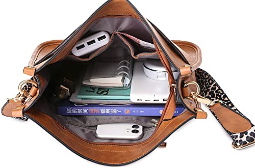 Women Crossbody Shoulder Bags Vegan Leather Hobo Bag Purse Bucket Bag with Leopard Guitar Strap