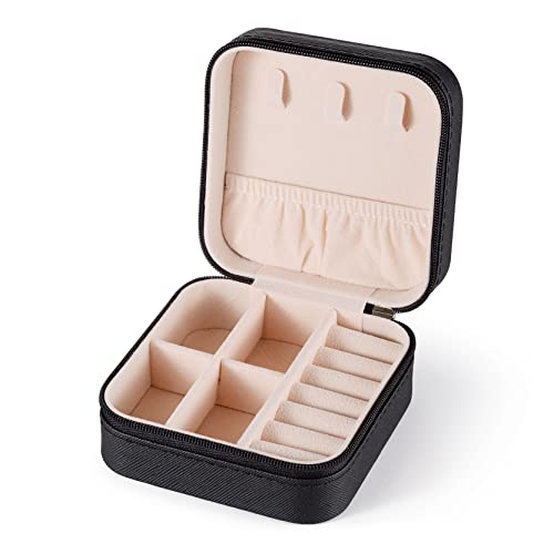 ZPROW Travel Jewelry Case, Mini Portable Jewelry Travel Boxes, Small Jewelry Organizer for Rings, Earrings, Pendants, Watches, Necklaces, Lipsticks Organizer Storage Holder Case (Black)