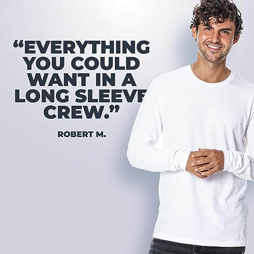 Fresh Clean Threads Mens White Long Sleeve T-Shirt - Pre Shrunk Soft Fitted Premium Classic Tee - Men's T Shirts Cotton Poly - Medium