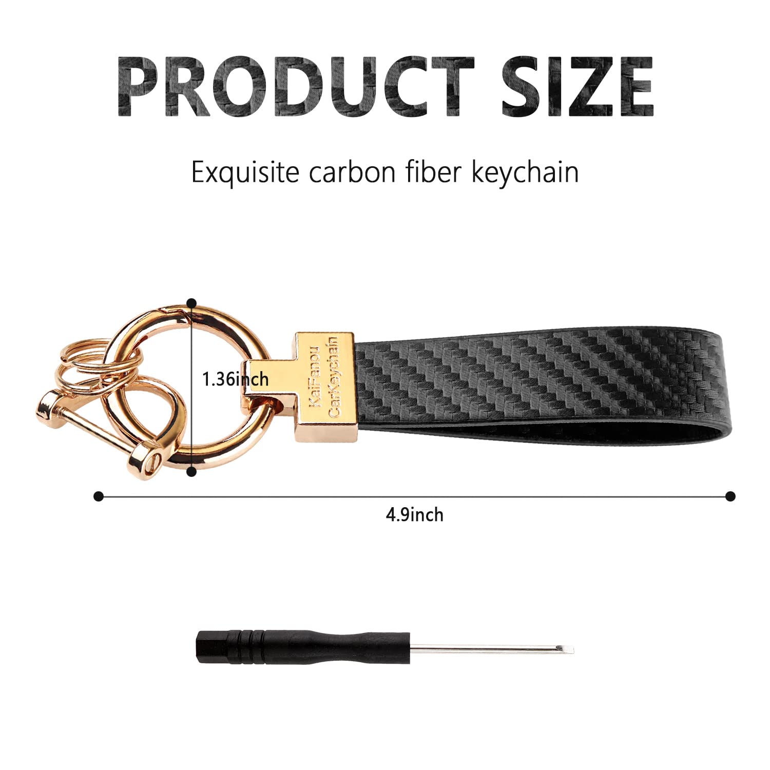 Turcee Carbon Fiber Car Keychain,Automotive Interior Accessories Keychains Leather Car Key Fob &Anti-Lost D-Ring (Black)