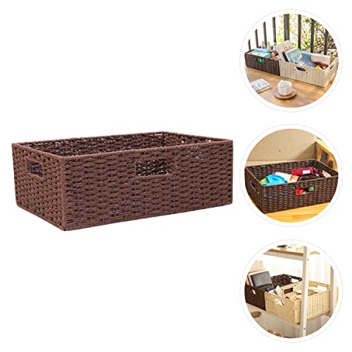 Housoutil Decorative Bins Tote Hand Pantry Country Shelf Living Organizer Room Rectangular Multifunctional Weave Cloth Style Nesting Picnic Sundries Seagrass Home Basket with Container Made