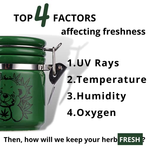 Gangster Teddy Smell Proof Jar Half Oz (250ml), Teddy Bear Stash Jar Air Tight Containers Double Sealed Airtight Jar, Separate Space for Humidity Pack To Keep Herbs, Spices Fresh For Months - Green