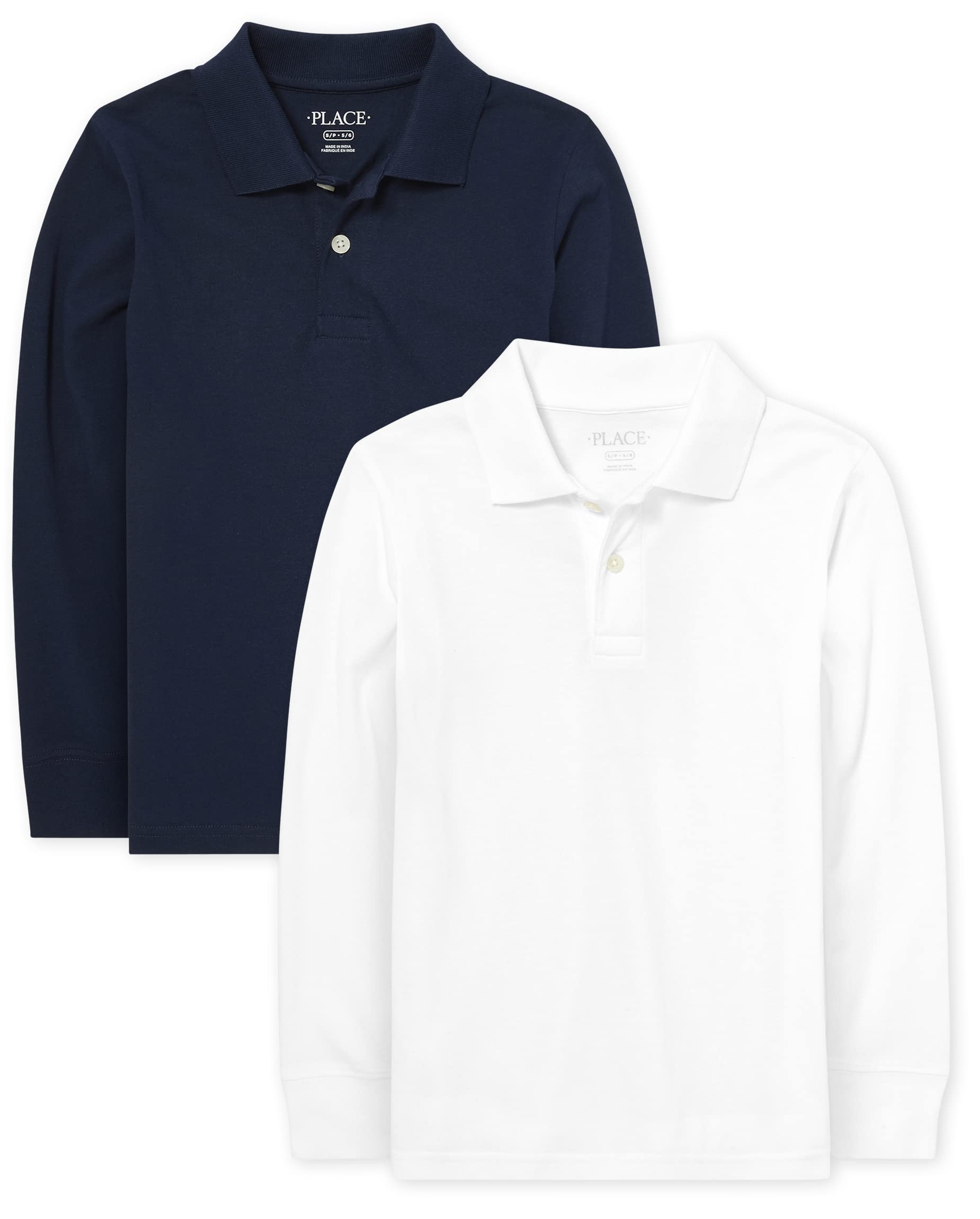 The Children's Place boys Long Sleeve Pique Polo, Nautico/White, Medium