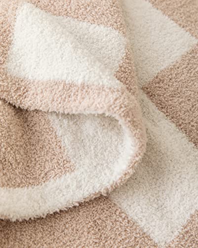 Ultra Soft Cozy Buffalo Checkerboard Grid Fluffy Microfiber Knitted Throw Blanket Lightweight Fleece Checkered Blanket for Sofa Couch Bed Travel Cream 51"X63"