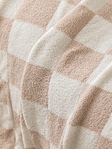 Ultra Soft Cozy Buffalo Checkerboard Grid Fluffy Microfiber Knitted Throw Blanket Lightweight Fleece Checkered Blanket for Sofa Couch Bed Travel Cream 51"X63"