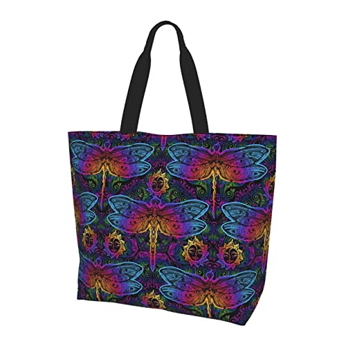 Gelxicu Funny Dragonfly Shoulder Tote Cute Casual Bag Women Shoulder Handbags Shopping Grocery Bags