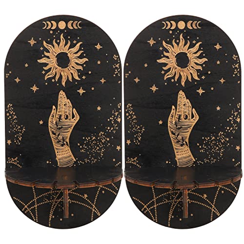 NOLITOY Black Crystal Display Bohemian Wooden Hanging Decoration Stand Crystal Stone Holder Wall Shelf for Crystals Essential Oil (Style1)