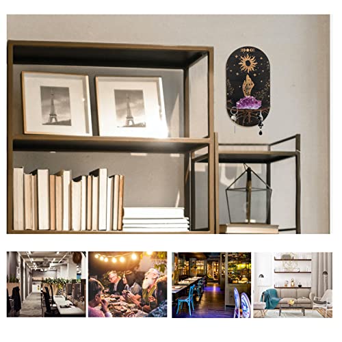 NOLITOY Black Crystal Display Bohemian Wooden Hanging Decoration Stand Crystal Stone Holder Wall Shelf for Crystals Essential Oil (Style1)