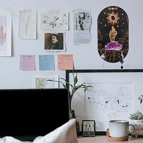 NOLITOY Black Crystal Display Bohemian Wooden Hanging Decoration Stand Crystal Stone Holder Wall Shelf for Crystals Essential Oil (Style1)