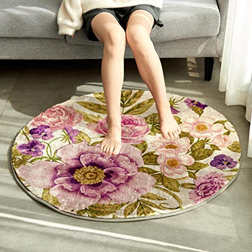 Soft Shaggy Rugs Carpets Plush Area Rugs for Living Room Bedroom,Peonies Roses Pink Purple,Fluffy Rug for Nursery