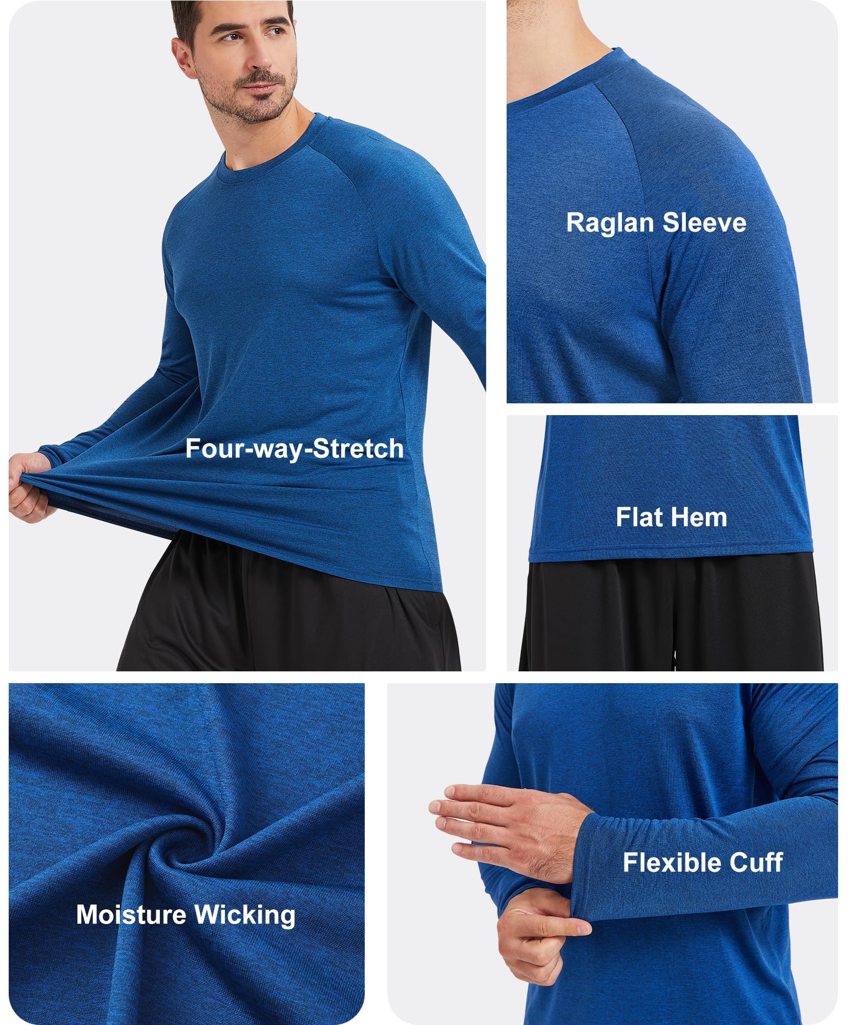 MLYENX 4-7 Pack Long Sleeve Shirts for Men Quick Dry Moisture Wicking Mens Long Sleeve Tee Shirts Workout T Shirts