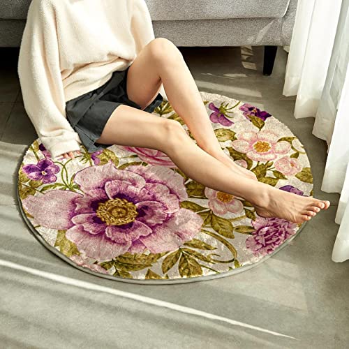 Soft Shaggy Rugs Carpets Plush Area Rugs for Living Room Bedroom,Peonies Roses Pink Purple,Fluffy Rug for Nursery