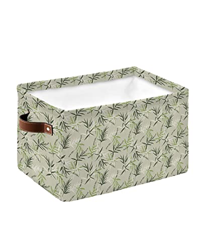 Beige Bamboo Storage Bins 1 Pack, Large Waterproof Storage Baskets for Shelves Closet, Watercolor Vintage Spring Botanical Storage Basket Foldable Storage Box Cube Storage Organizer with Handles