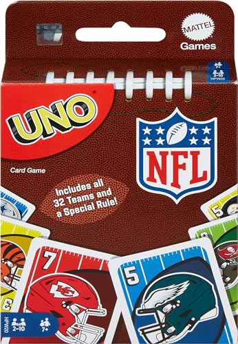 Mattel Games UNO NFL Card Game for Kids, Adults and Family Night, Features Logos of All 32 NFL Teams & a Special Rule