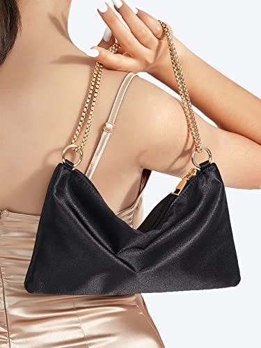 Verdusa Women's Satin Evening Handbag Shoulder Bag Purse Black one-size