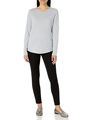 Amazon Essentials Women's Classic-Fit 100% Cotton Long-Sleeve Crewneck T-Shirt, Light Grey Heather, Large