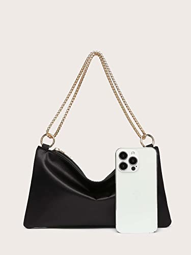 Verdusa Women's Satin Evening Handbag Shoulder Bag Purse Black one-size