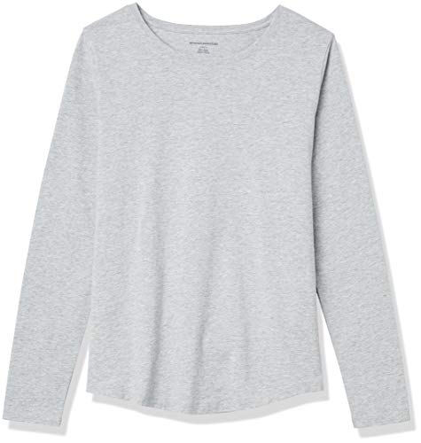 Amazon Essentials Women's Classic-Fit 100% Cotton Long-Sleeve Crewneck T-Shirt, Light Grey Heather, Large