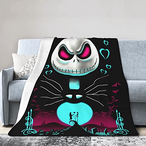 3D Printed Christmas Blanket Jack & Sally Adult Blanket Novelty Soft Flannel Blanket for Couch Bed Living Room Sofa 2-50"x40"