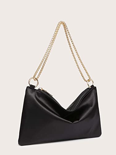Verdusa Women's Satin Evening Handbag Shoulder Bag Purse Black one-size