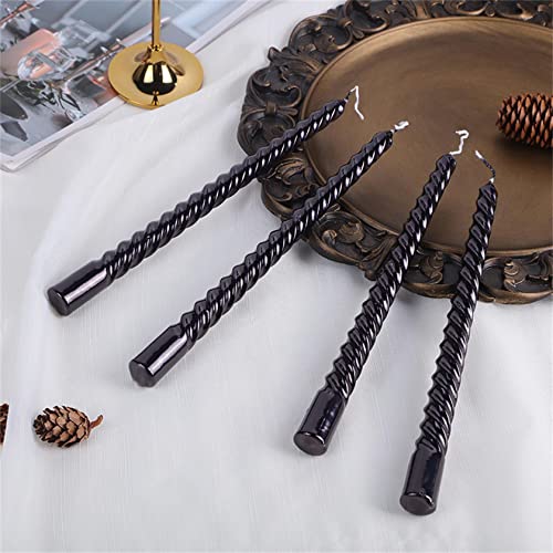 10 inch Spiral Black Taper Candles Set of 4,Elegant Glossy Metal Style Candle Sticks,Scenless,Dripless Taper Candles for Christmas Decor,Dinner,Party