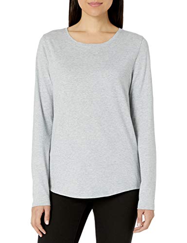 Amazon Essentials Women's Classic-Fit 100% Cotton Long-Sleeve Crewneck T-Shirt, Light Grey Heather, Large
