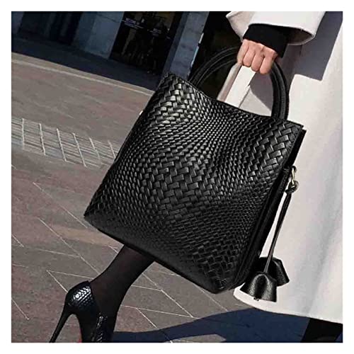 JJWASR Minimalism Fashion Women Bucket Bag Luxury Genuine Leather Handbags and Purses Soft Calfskin Casual Tote Bag Black