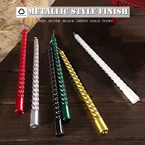 10 inch Spiral Black Taper Candles Set of 4,Elegant Glossy Metal Style Candle Sticks,Scenless,Dripless Taper Candles for Christmas Decor,Dinner,Party