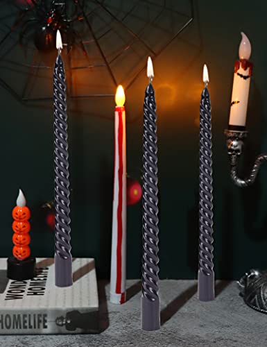 10 inch Spiral Black Taper Candles Set of 4,Elegant Glossy Metal Style Candle Sticks,Scenless,Dripless Taper Candles for Christmas Decor,Dinner,Party