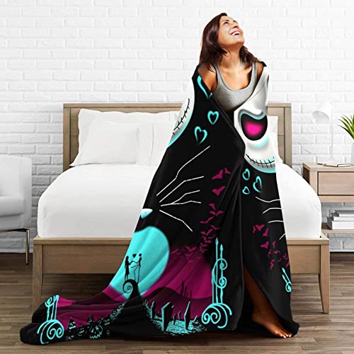 3D Printed Christmas Blanket Jack & Sally Adult Blanket Novelty Soft Flannel Blanket for Couch Bed Living Room Sofa 2-50"x40"