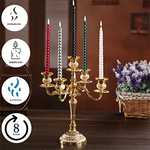 10 inch Spiral Black Taper Candles Set of 4,Elegant Glossy Metal Style Candle Sticks,Scenless,Dripless Taper Candles for Christmas Decor,Dinner,Party