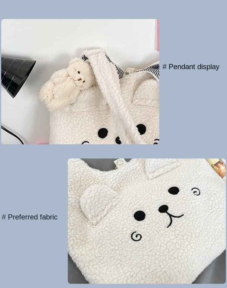 Fluffy Underarm Bag Y2K Fuzzy Plush Tote Bag Cute Cartoon Bear Aesthetic Shoulder Bag Accessories for Autumn Winter (Kakhi)