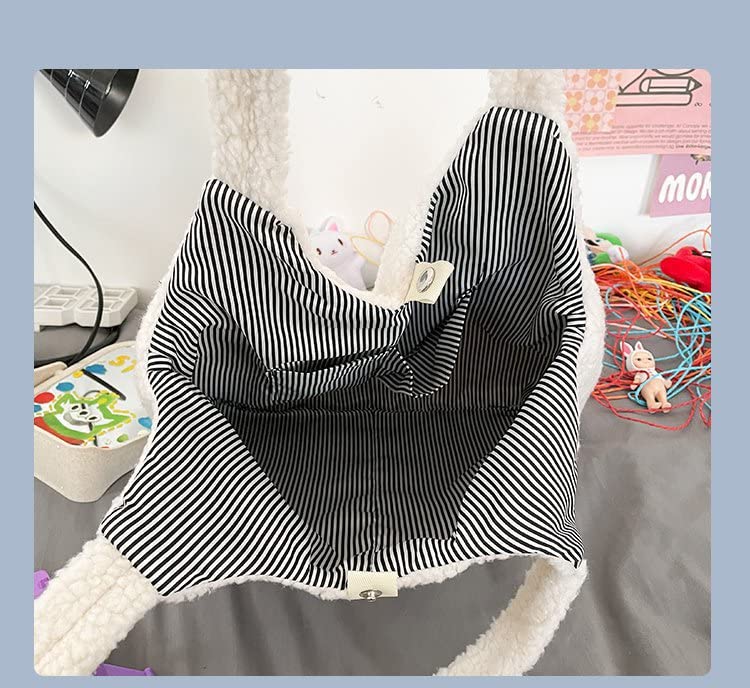 Fluffy Underarm Bag Y2K Fuzzy Plush Tote Bag Cute Cartoon Bear Aesthetic Shoulder Bag Accessories for Autumn Winter (Kakhi)