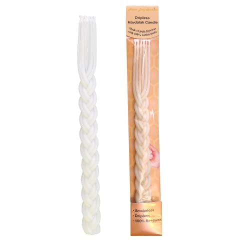 Havdalah Candle - Non-Drip and Smokeless White Beeswax Havdalah Candle - Multi Wick Candle, Handmade Braided Shabbat Candle - 10” Long by Never-Drip